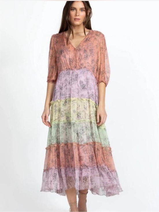 Johnny Was | Dresses | Johnny Was Liza Pastel Multi Color 0 Silk Midi ...
